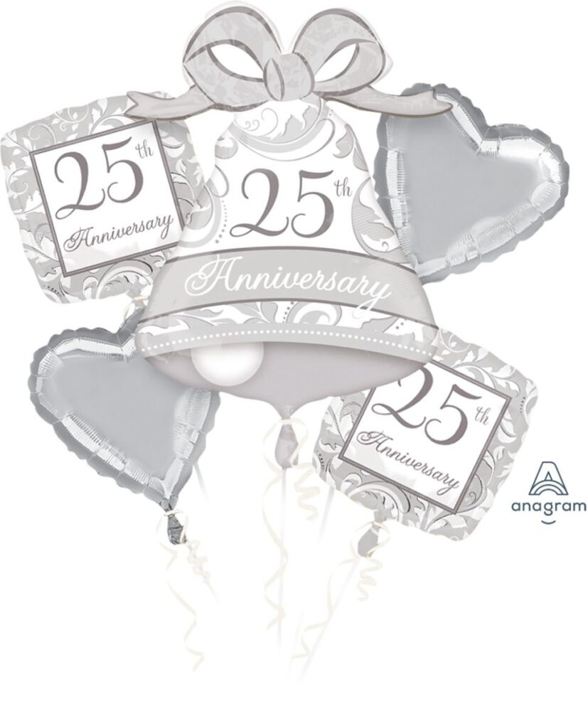 25th Anniversary Silver Scroll - Helium Bouquet (Inflated) - Pop ...